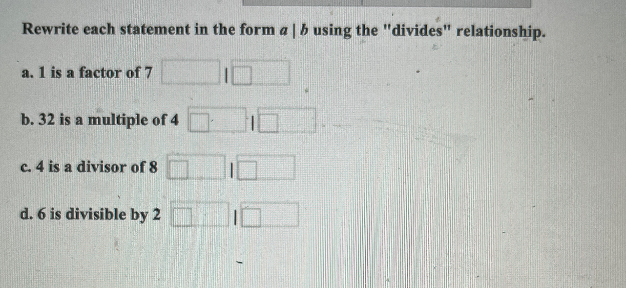 Solved Rewrite each statement in the form a|b| ﻿using the | Chegg.com