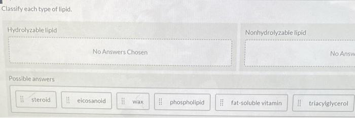 Solved Classify each type of lipid. Hydrolyzable lipid | Chegg.com