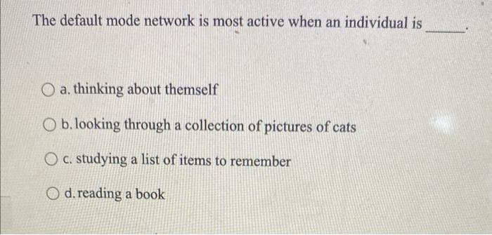 Solved The default mode network is most active when an | Chegg.com