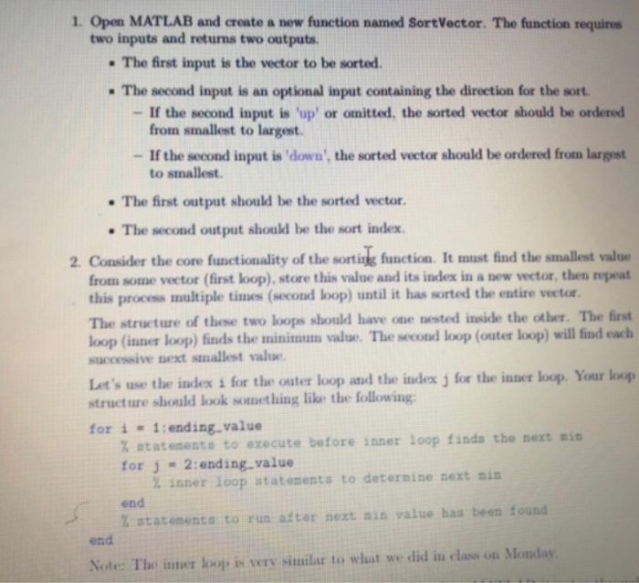 Solved 1 Open Matlab And Create A New Function Named Sort 9653