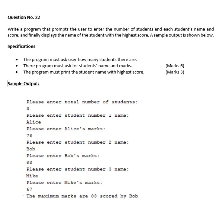 Solved Question No. 22 Write a program that prompts the user | Chegg.com