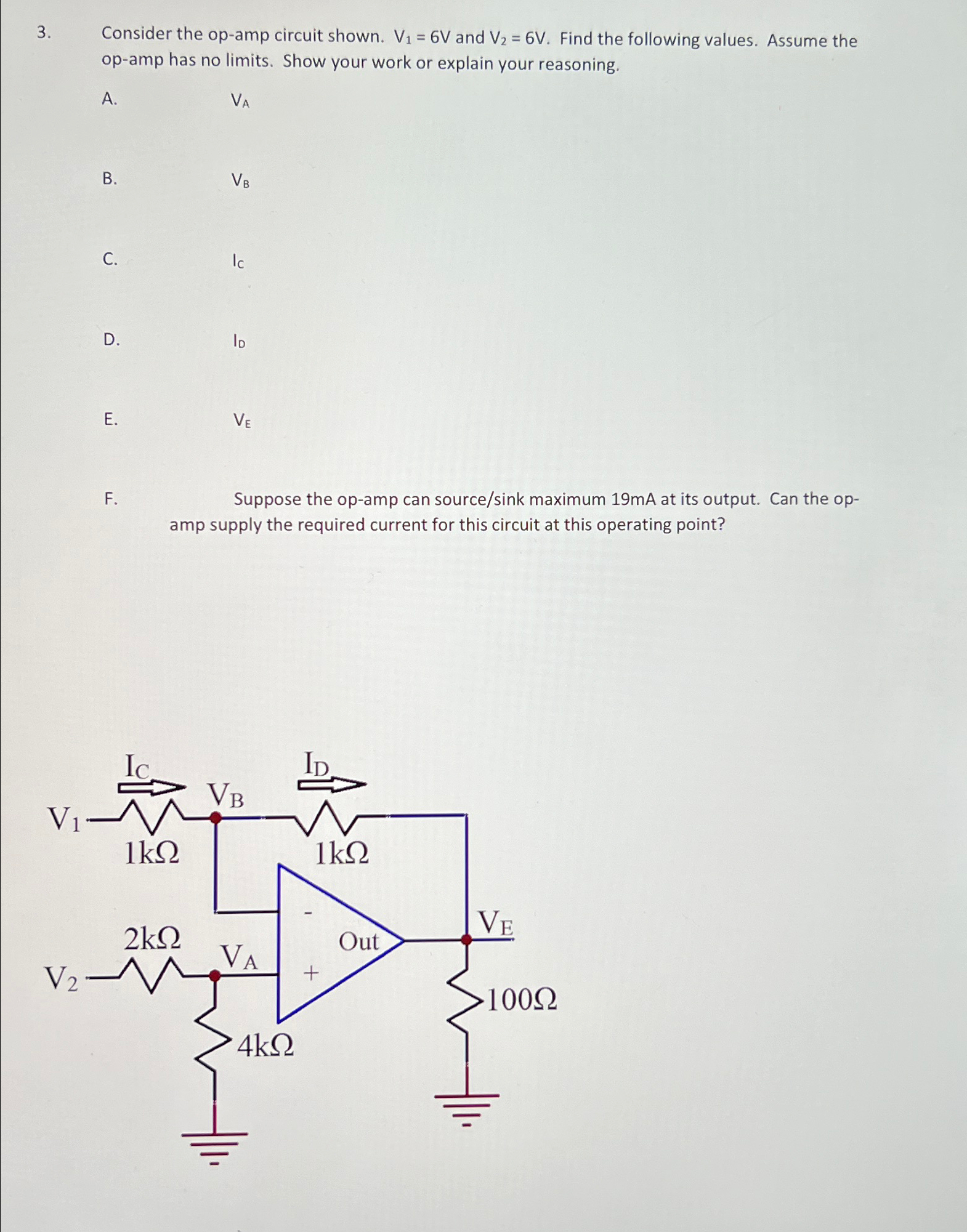 Solved Consider the op-amp circuit shown. V1=6V ﻿and V2=6V. | Chegg.com