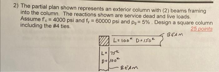 Solved 2) The partial plan shown represents an exterior | Chegg.com
