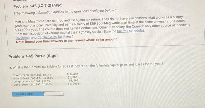 Solved Problem 7-45 (LO 7-2) (Algo) [The following | Chegg.com