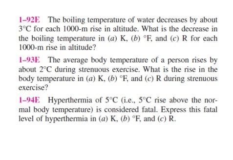 Solved 1-92E The boiling temperature of water decreases by | Chegg.com