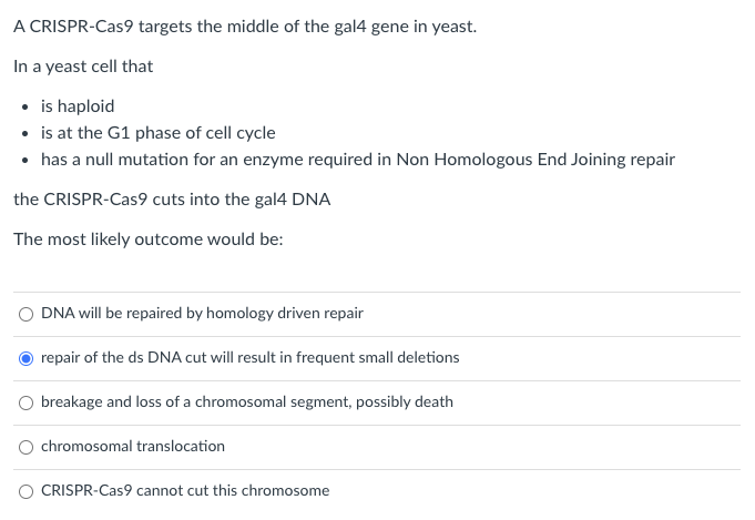 Solved A CRISPR-Cas9 ﻿targets the middle of the gal4 ﻿gene | Chegg.com