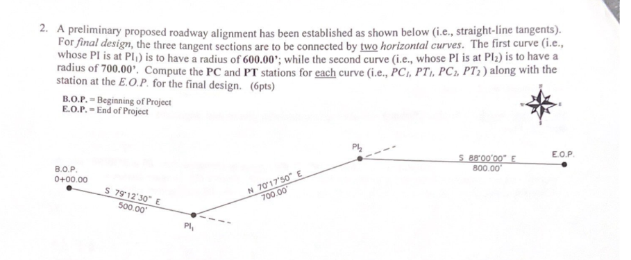Solved A preliminary proposed roadway alignment has been | Chegg.com