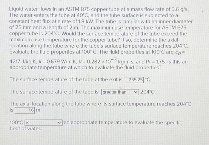 Solved Liquid water flows in an ASTM B75 copper tube at a | Chegg.com