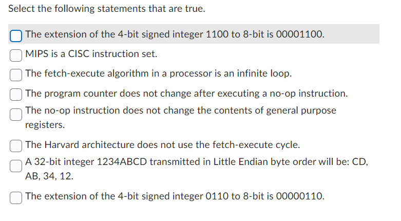 Select the following statements that are true.The | Chegg.com