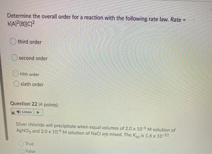 Solved Determine the overall order for a reaction with the | Chegg.com