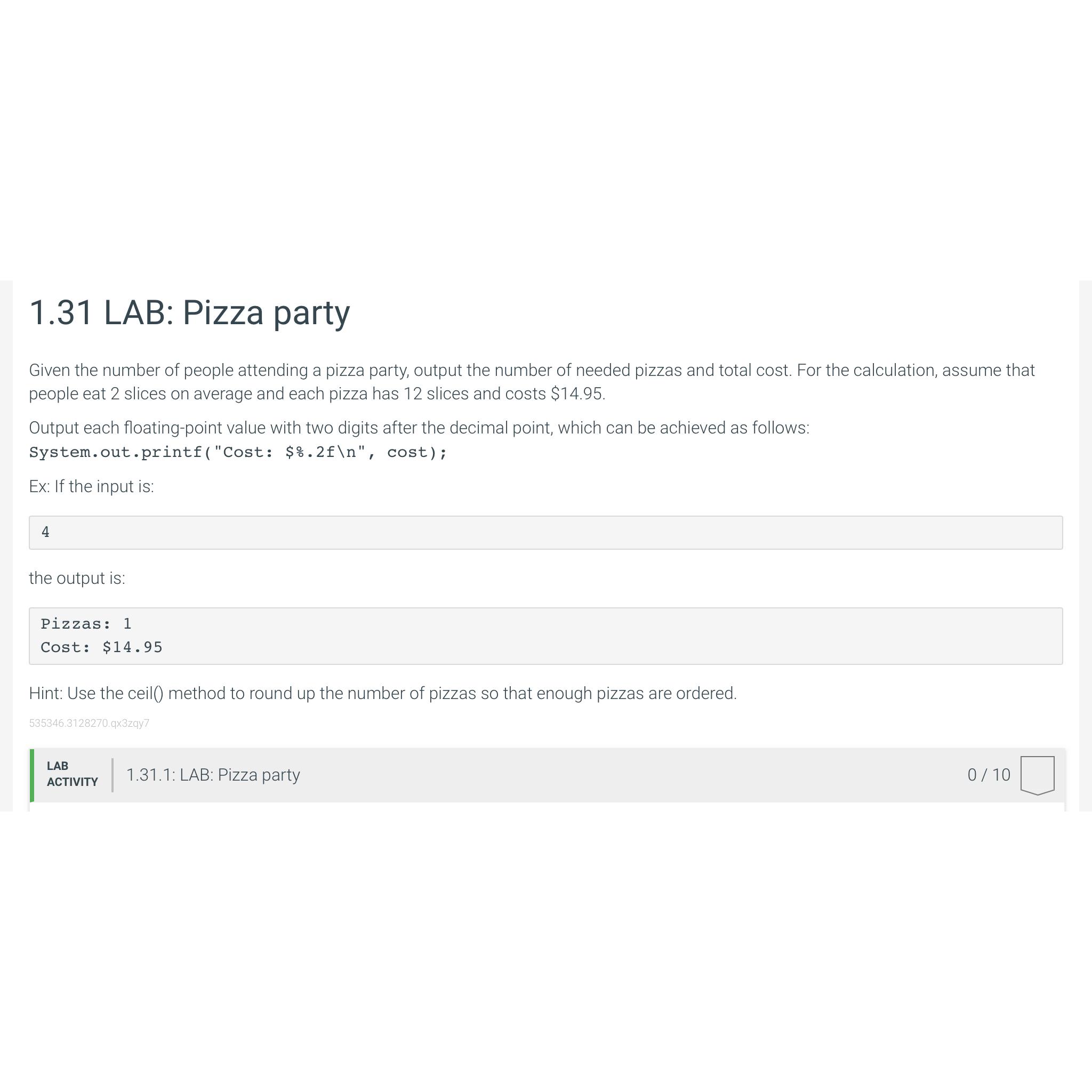 Solved 1.31 ﻿LAB: Pizza partyGiven the number of people | Chegg.com