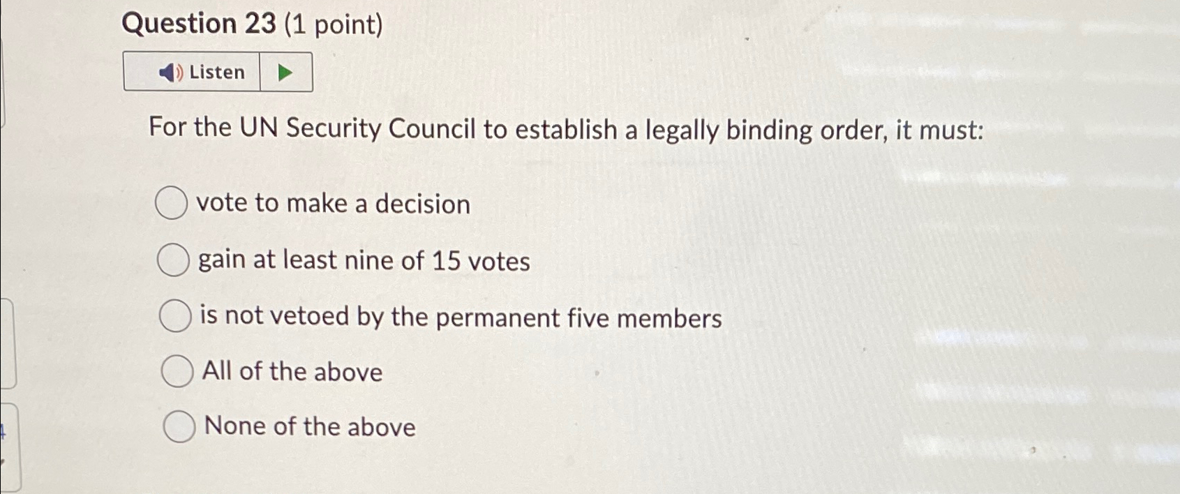 Solved Question 23 (1 ﻿point)ListenFor the UN Security | Chegg.com