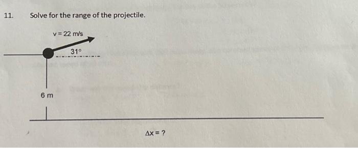 Solved 11. Solve for the range of the projectile. Δx=? | Chegg.com