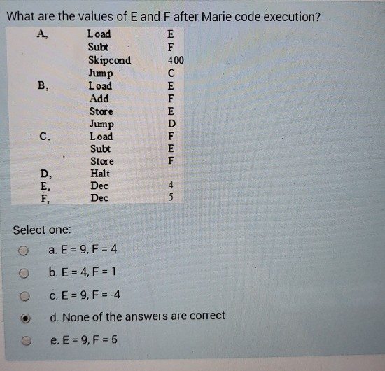 Solved What are the values of E and F after Marie code | Chegg.com