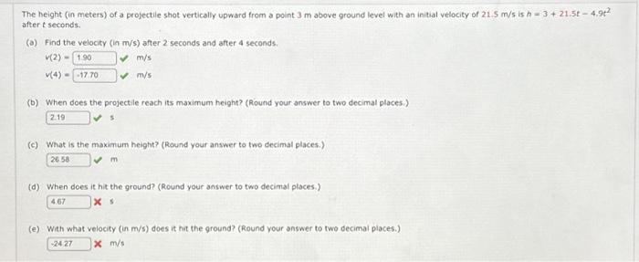 Solved The height (in meters) of a projectile shot | Chegg.com
