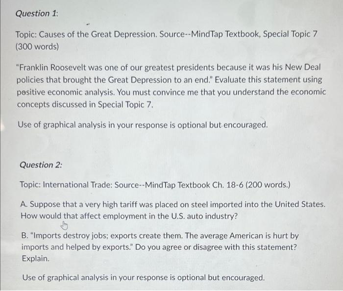 Solved Question 1: Topic: Causes of the Great Depression. | Chegg.com