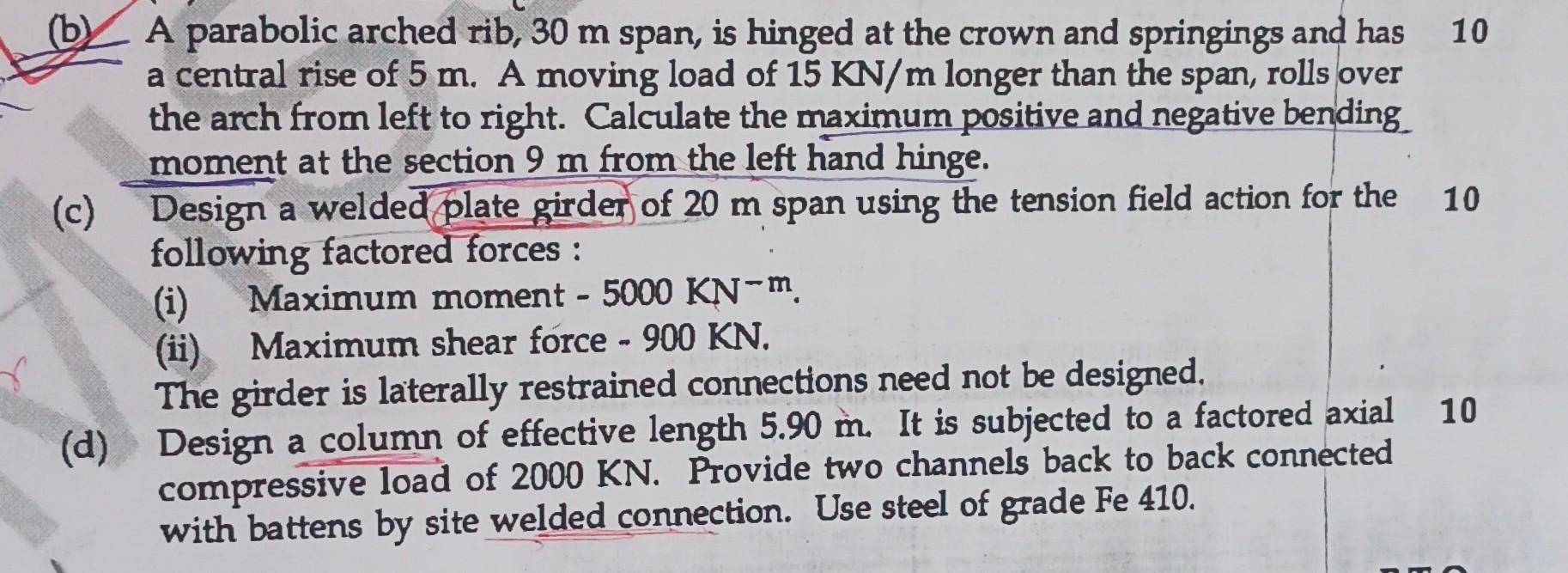 Solved A parabolic arched rib, 30 m span, is hinged at the | Chegg.com