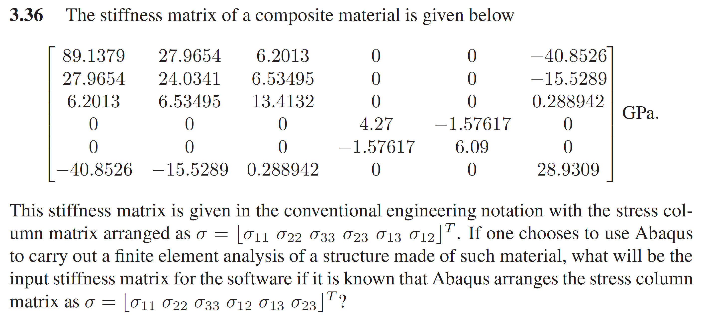 Solved 3.36 ﻿The stiffness matrix of a composite material is | Chegg.com