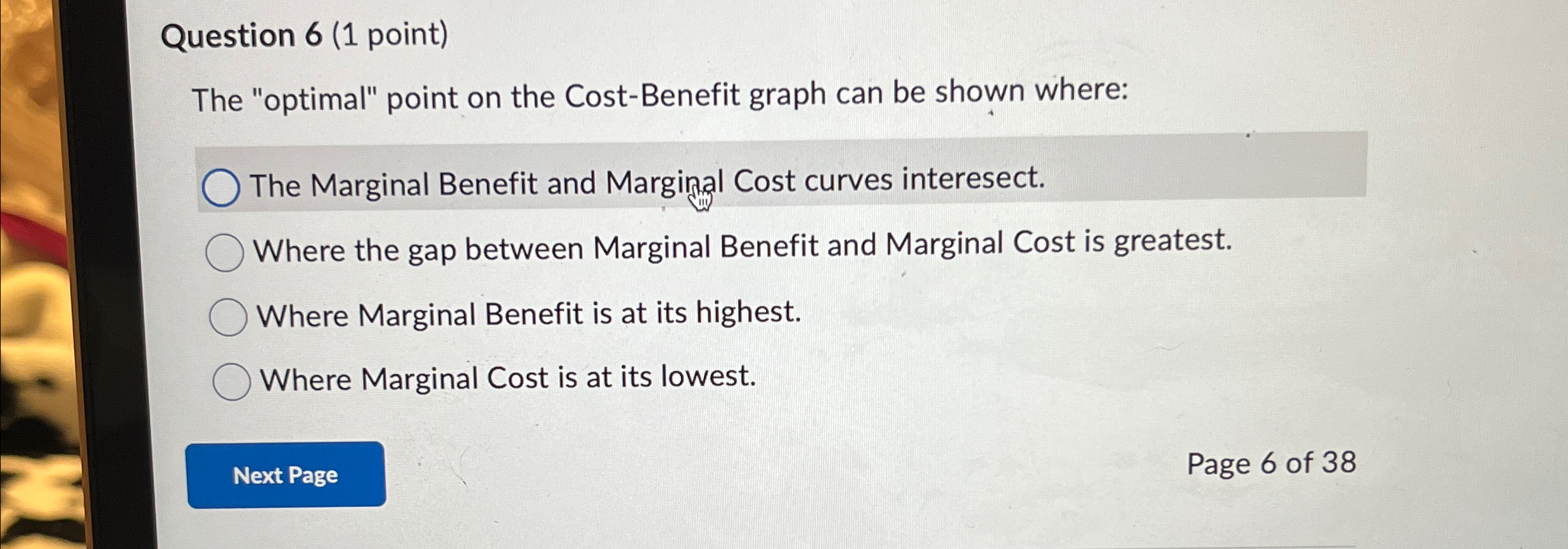 Solved Question 6 (1 ﻿point)The "optimal" point on the | Chegg.com