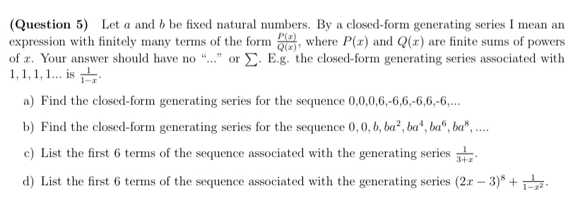 (Question 5) ﻿Let a and b ﻿be fixed natural numbers. | Chegg.com