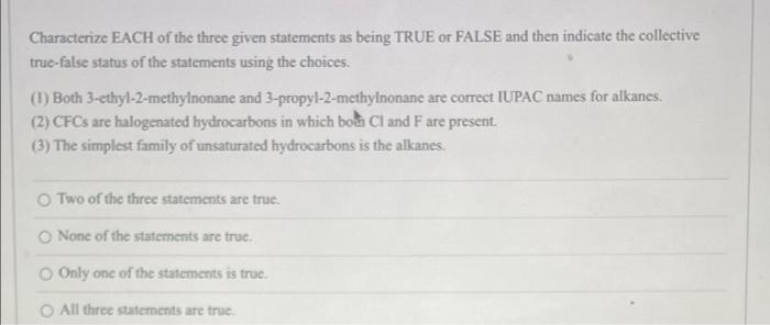 Solved Characterize EACH of the three given statements as | Chegg.com
