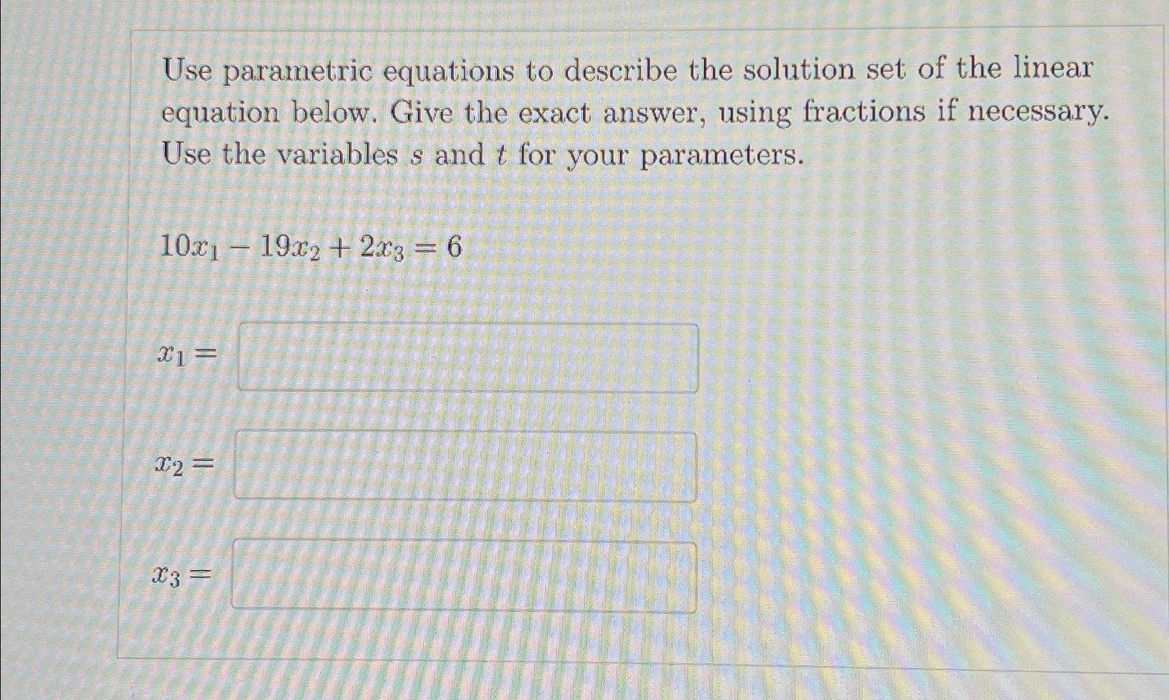 Solved Use parametric equations to describe the solution set | Chegg.com
