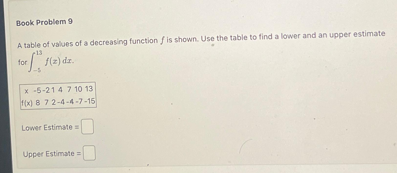 Solved Book Problem 9A table of values of a decreasing | Chegg.com