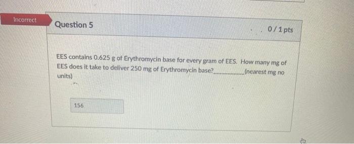 Solved EES contains 0.625 g of Erythromycin base for every | Chegg.com