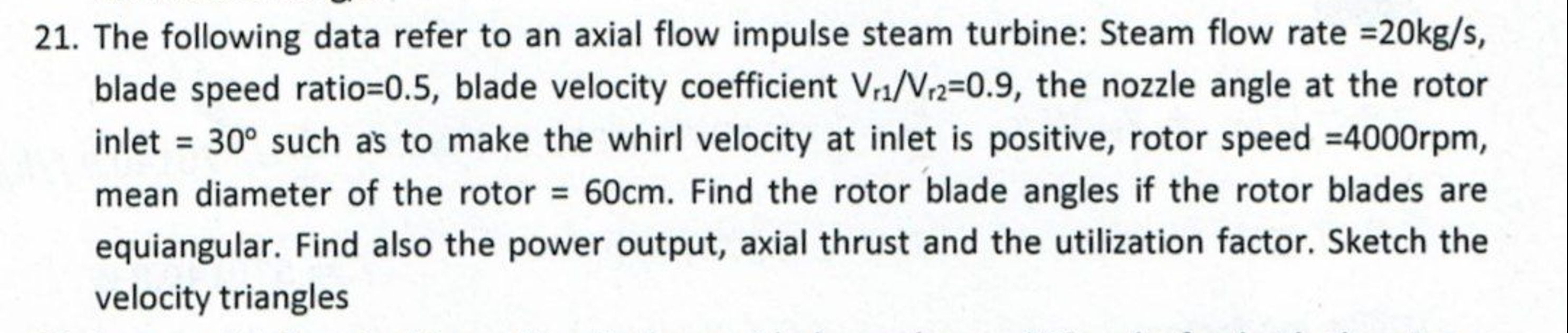 Solved The following data refer to an axial flow impulse | Chegg.com