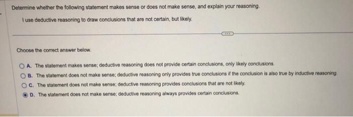 Solved Determine whether the following statement makes sense | Chegg.com