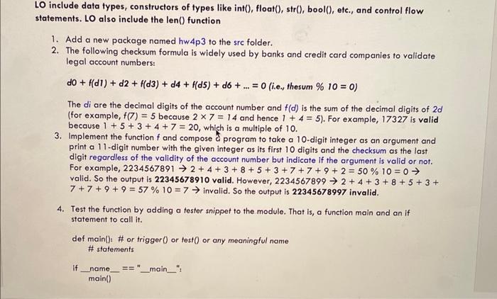 Solved LO include data types, constructors of types like | Chegg.com