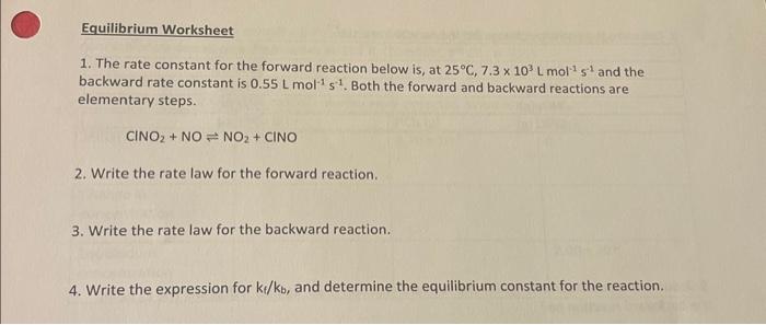 Solved 1. The rate constant for the forward reaction below | Chegg.com