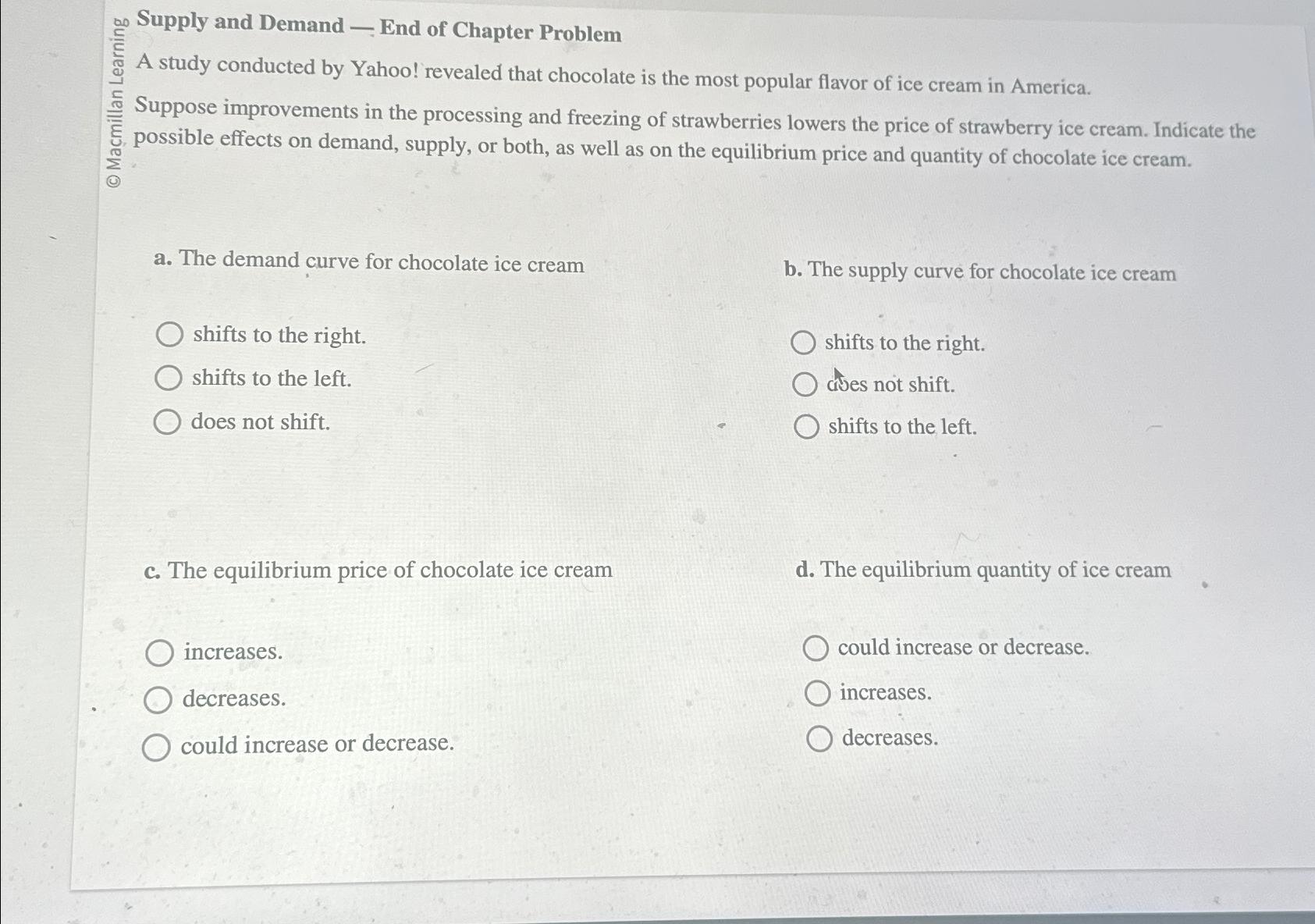 Solved Supply and Demand — ﻿End of Chapter ProblemA study | Chegg.com