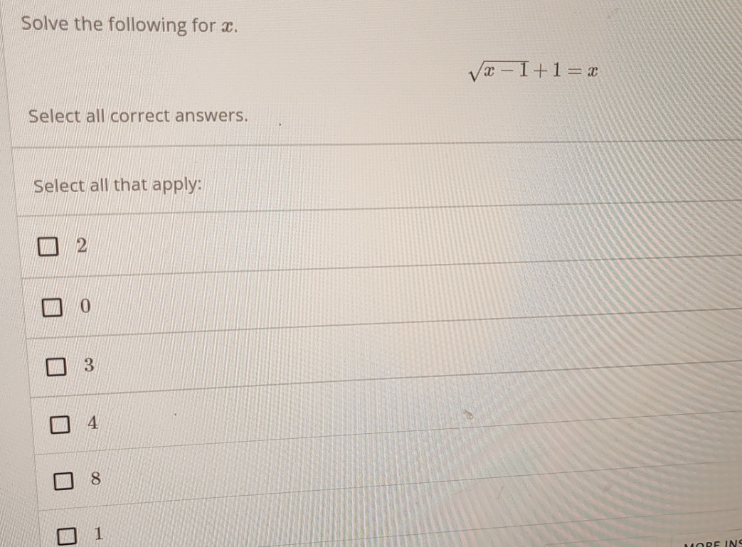 Solved Solve the following for x.x-12+1=xSelect all correct | Chegg.com