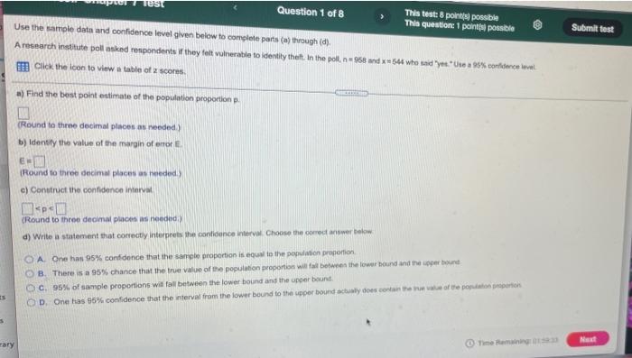 Solved Submit test Test Question 1 of 8 This test: 8 points | Chegg.com