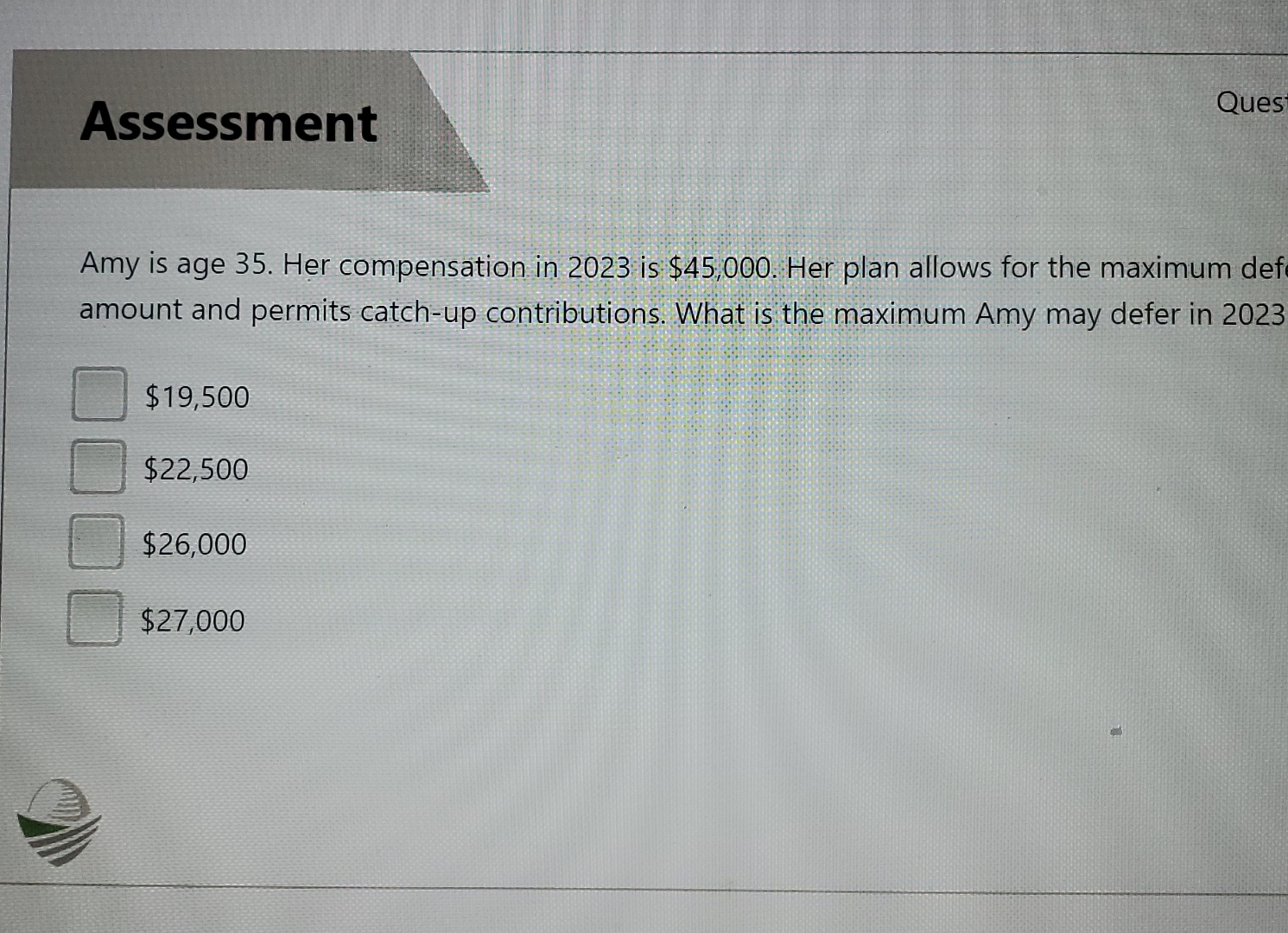 Solved AssessmentQuesAmy is age 35 . ﻿Her compensation in | Chegg.com