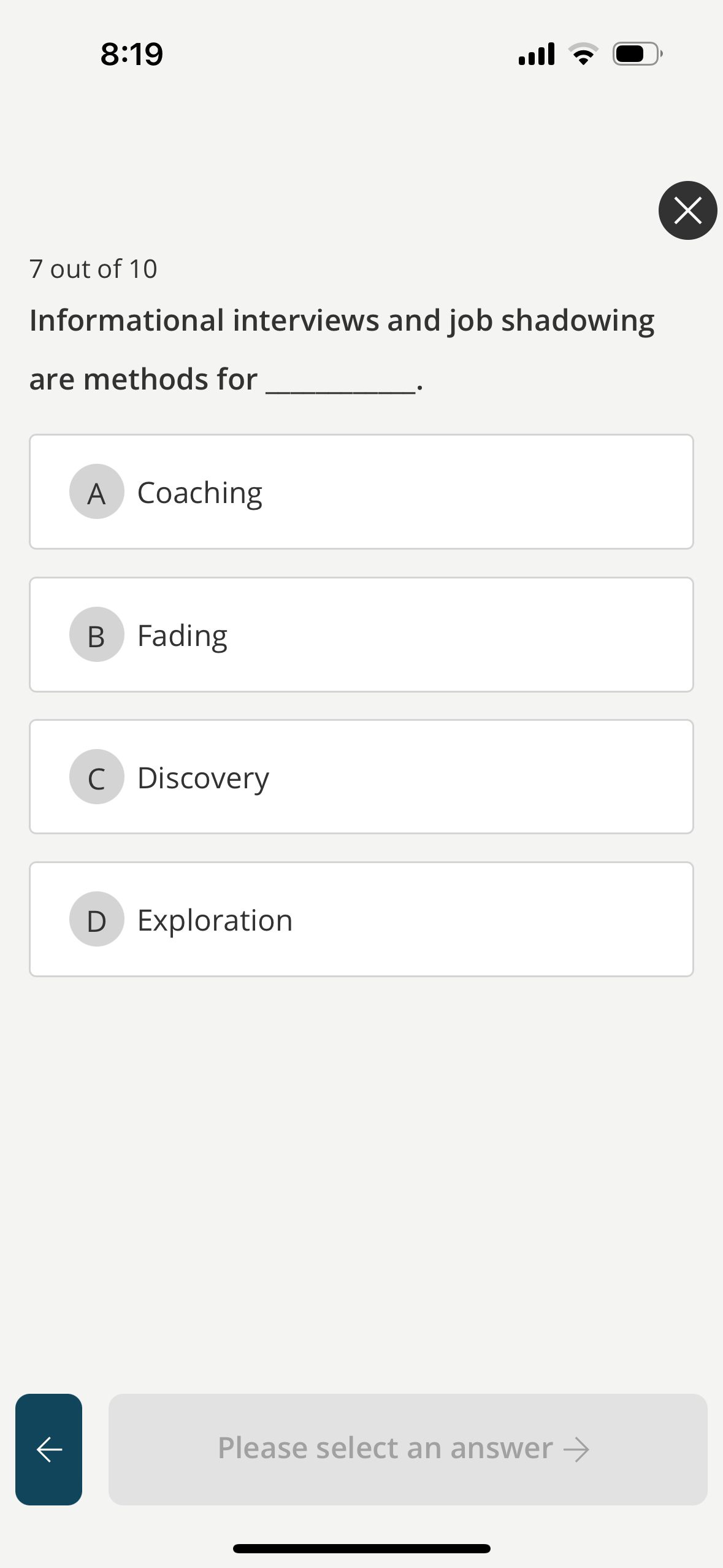 Solved 8:197 ﻿out of 10Informational interviews and job | Chegg.com