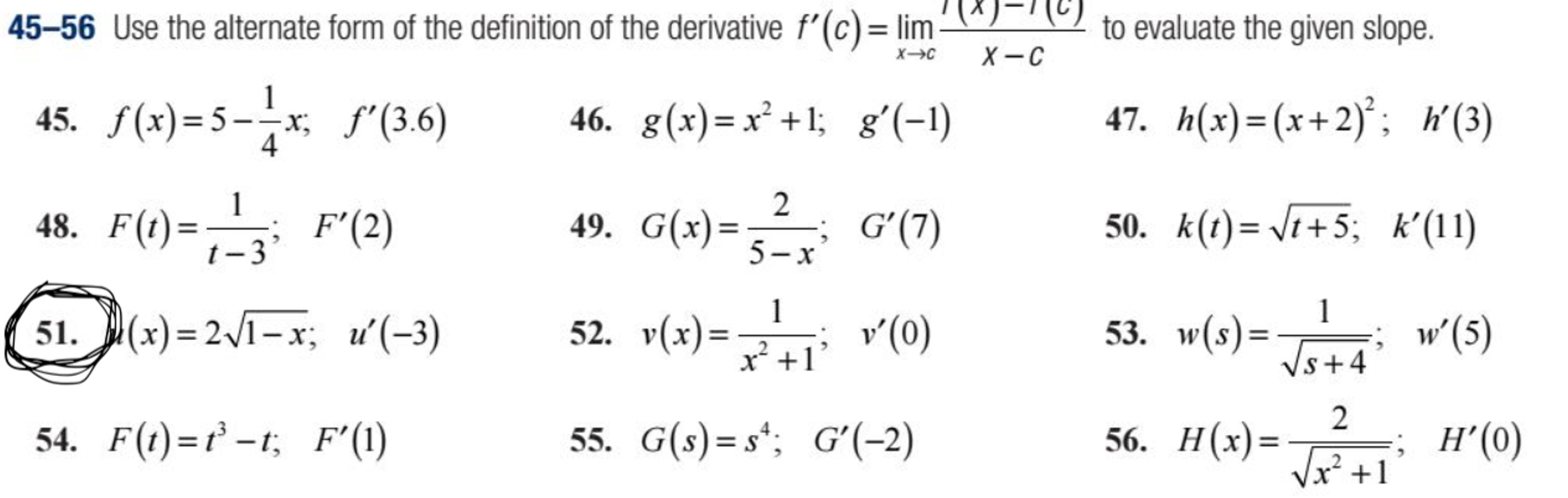 Solved 45 56 ﻿use The Alternate Form Of The Definition Of