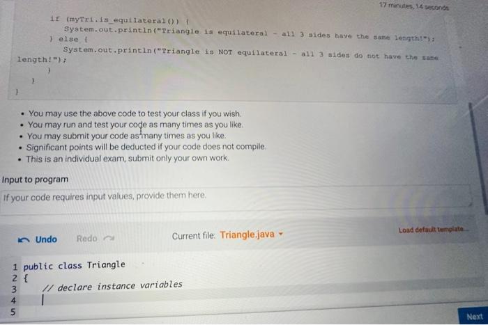 Solved Question 2 of 3 3 Complete the Triangle class | Chegg.com