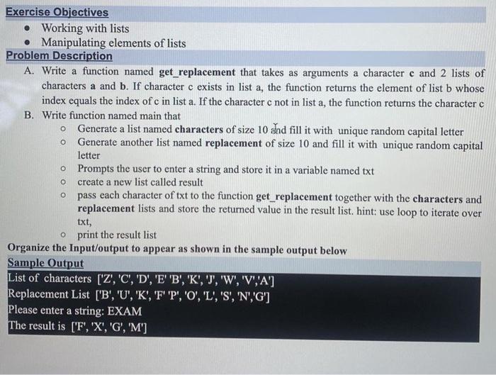Solved o o Exercise Objectives • Working with lists • | Chegg.com