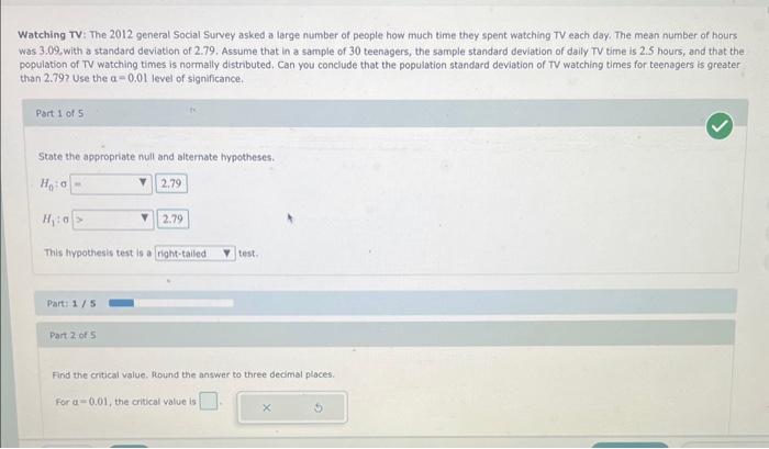 Solved Watching TV: The 2012 general Social Survey asked a | Chegg.com