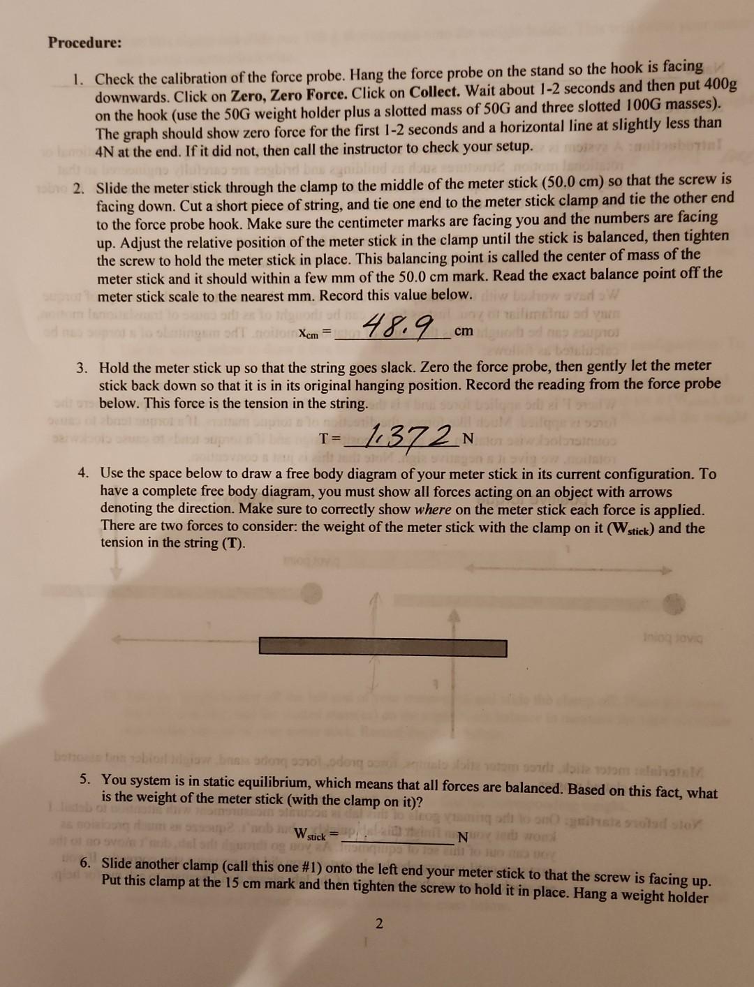 Solved 1. Check the calibration of the force probe. Hang the | Chegg.com