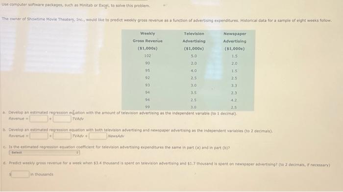 Solved Use Computer Software Packages Such As Minitab Or 
