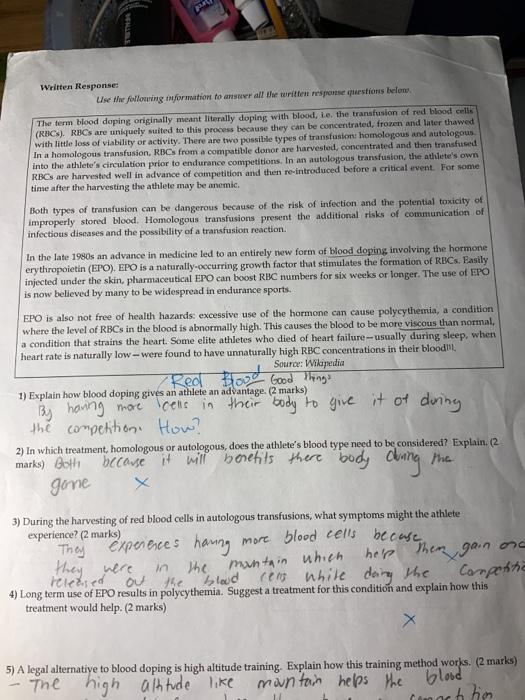 Solved Written Response: Use the following information to | Chegg.com