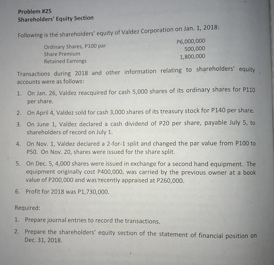 Solved SCORE: PROFESSOR: Problem #24 Shareholders' Equity: | Chegg.com