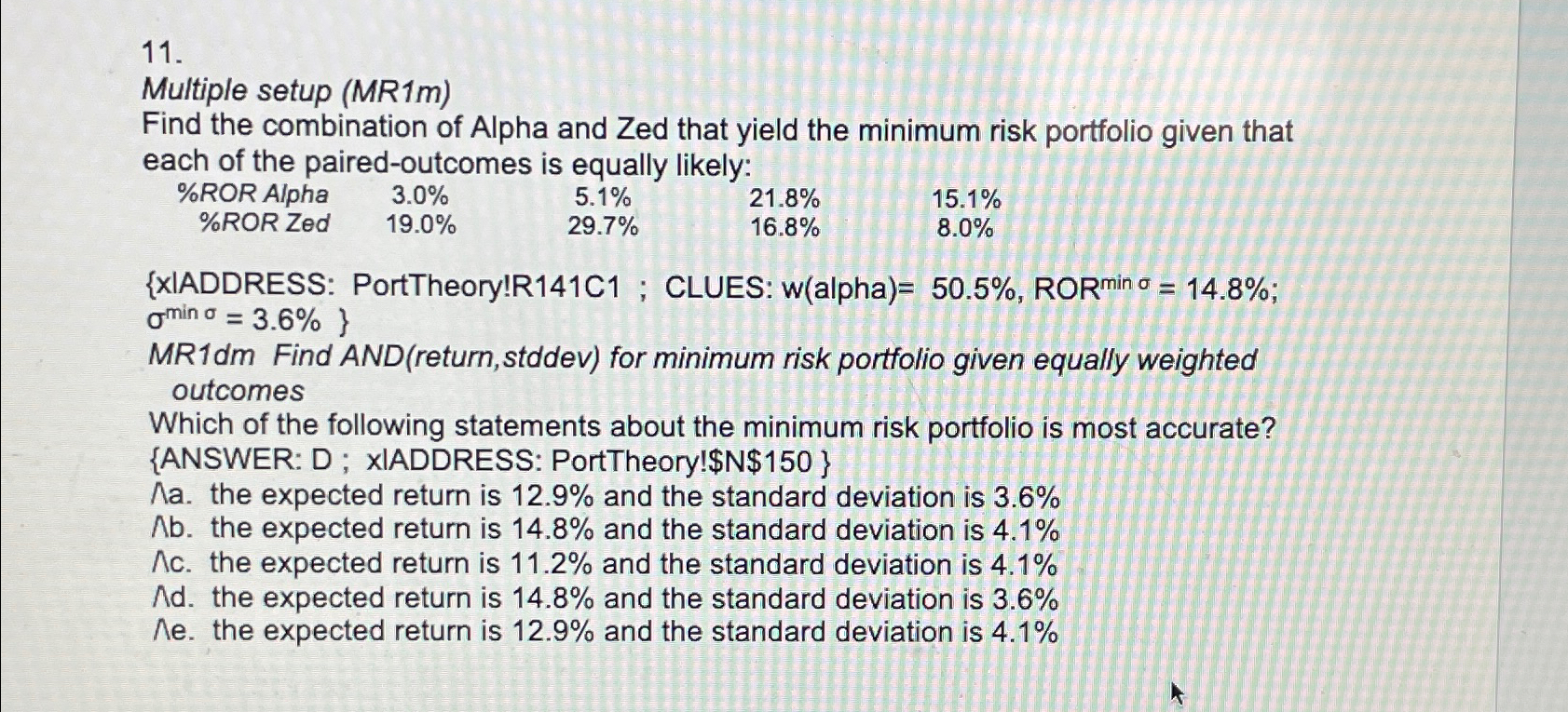 Multiple setup (MR1m)Find the combination of Alpha | Chegg.com