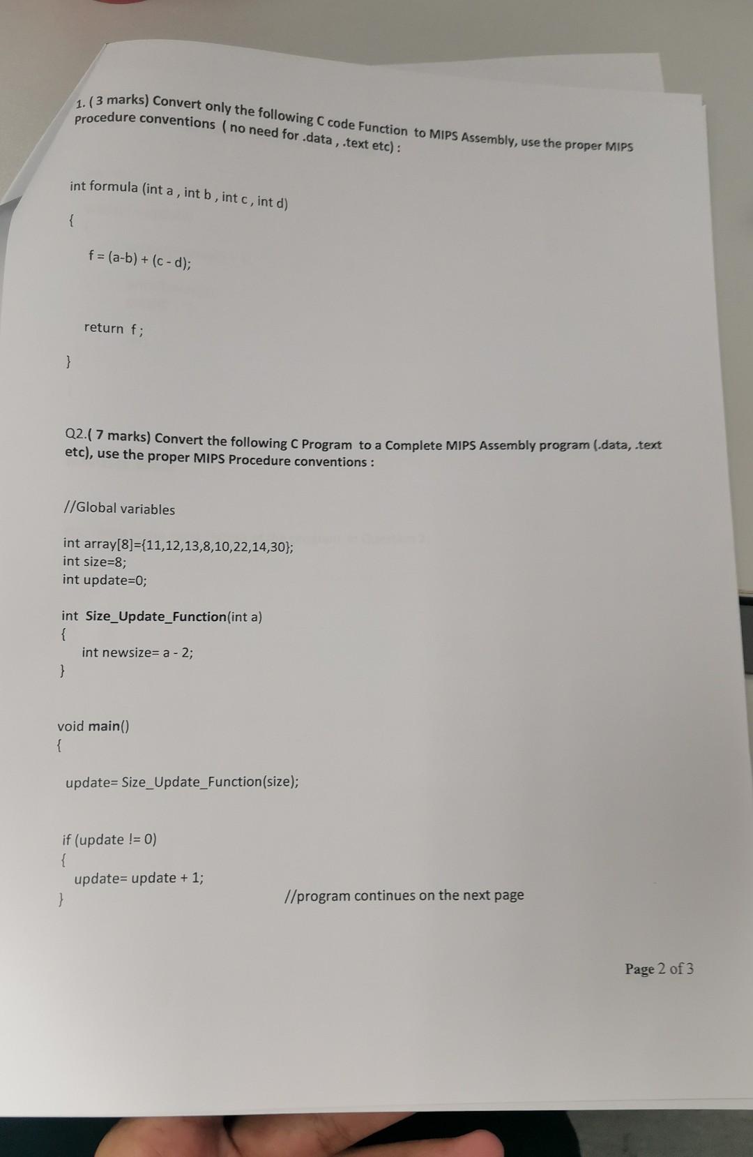 Solved 1 3 Marks Convert Only The Following C Code