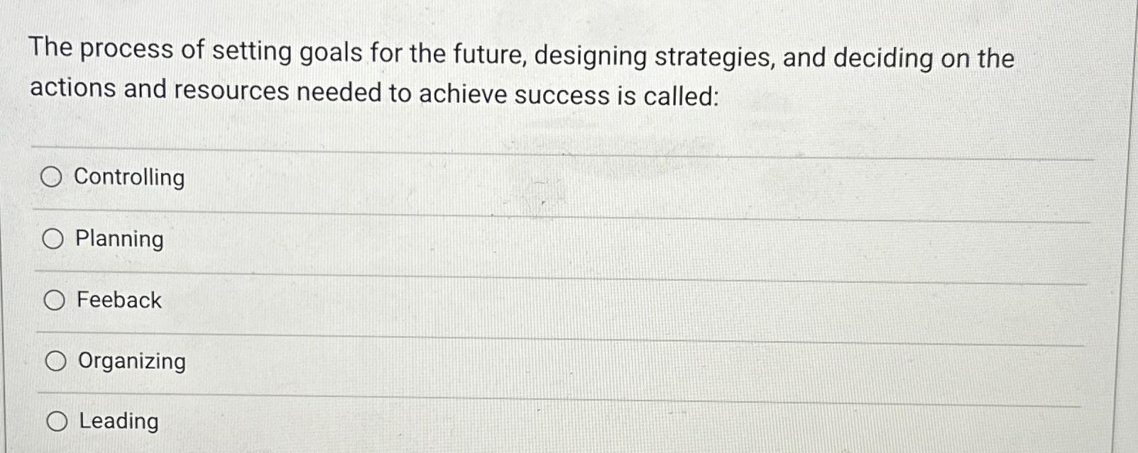 Solved The process of setting goals for the future, | Chegg.com