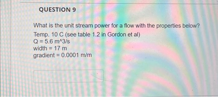 Solved What is the unit stream power for a flow with the | Chegg.com