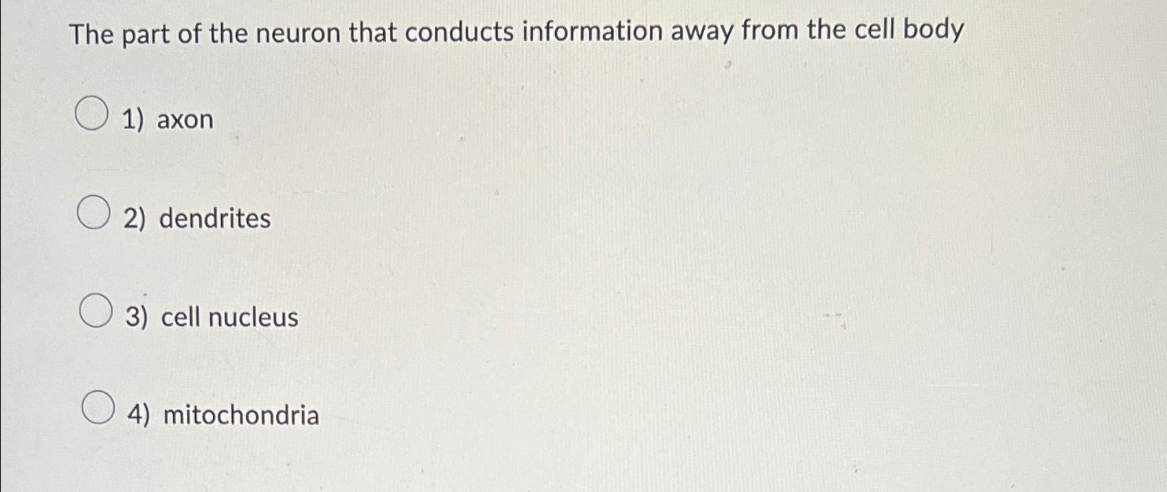 Solved The part of the neuron that conducts information away | Chegg.com